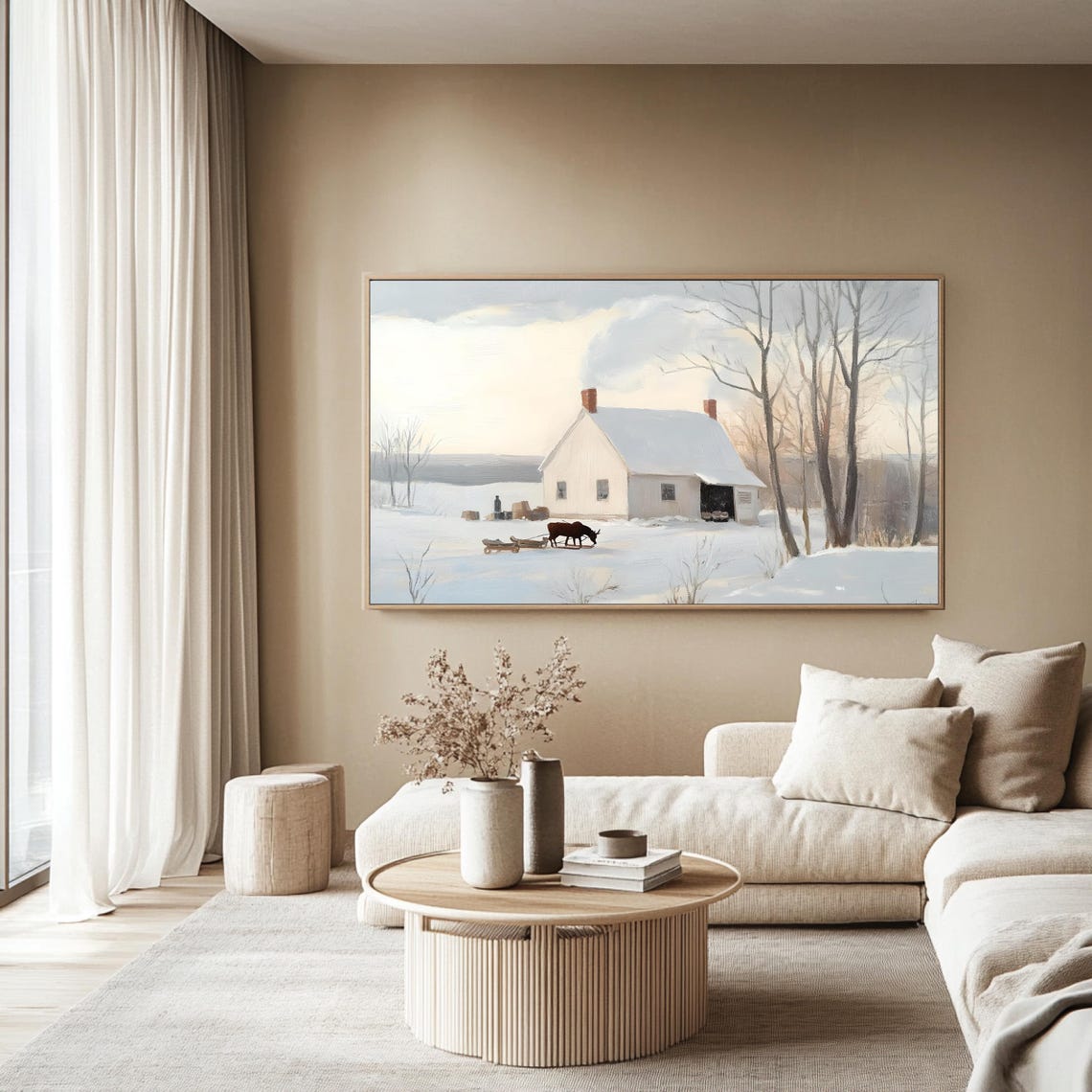 FRAME ART | Quebecois Sugar Shack - Rustic Winter Scene With Oxen and ...