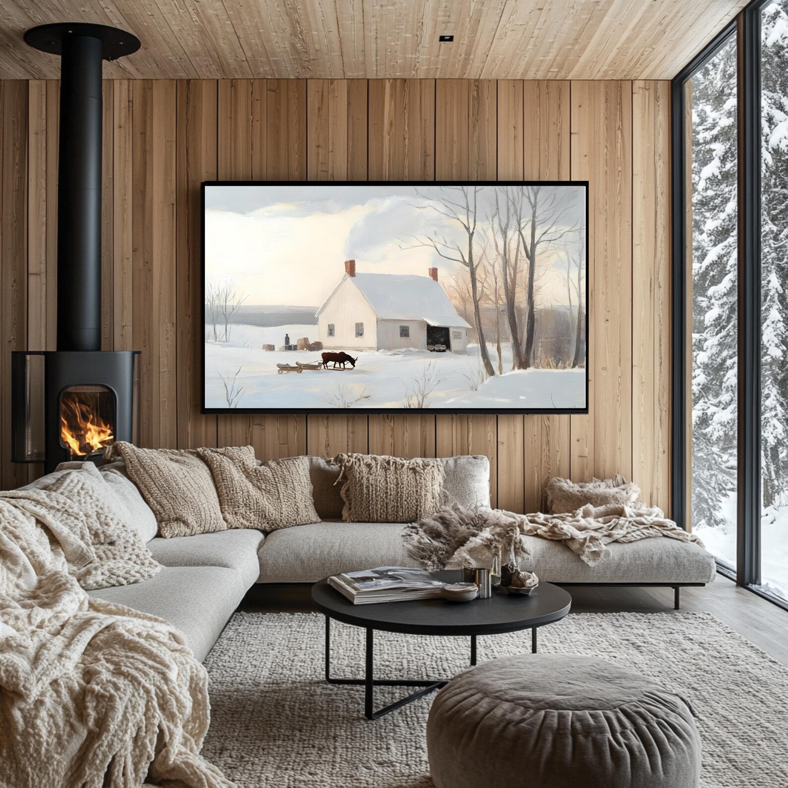 FRAME ART | Quebecois Sugar Shack - Rustic Winter Scene With Oxen and ...