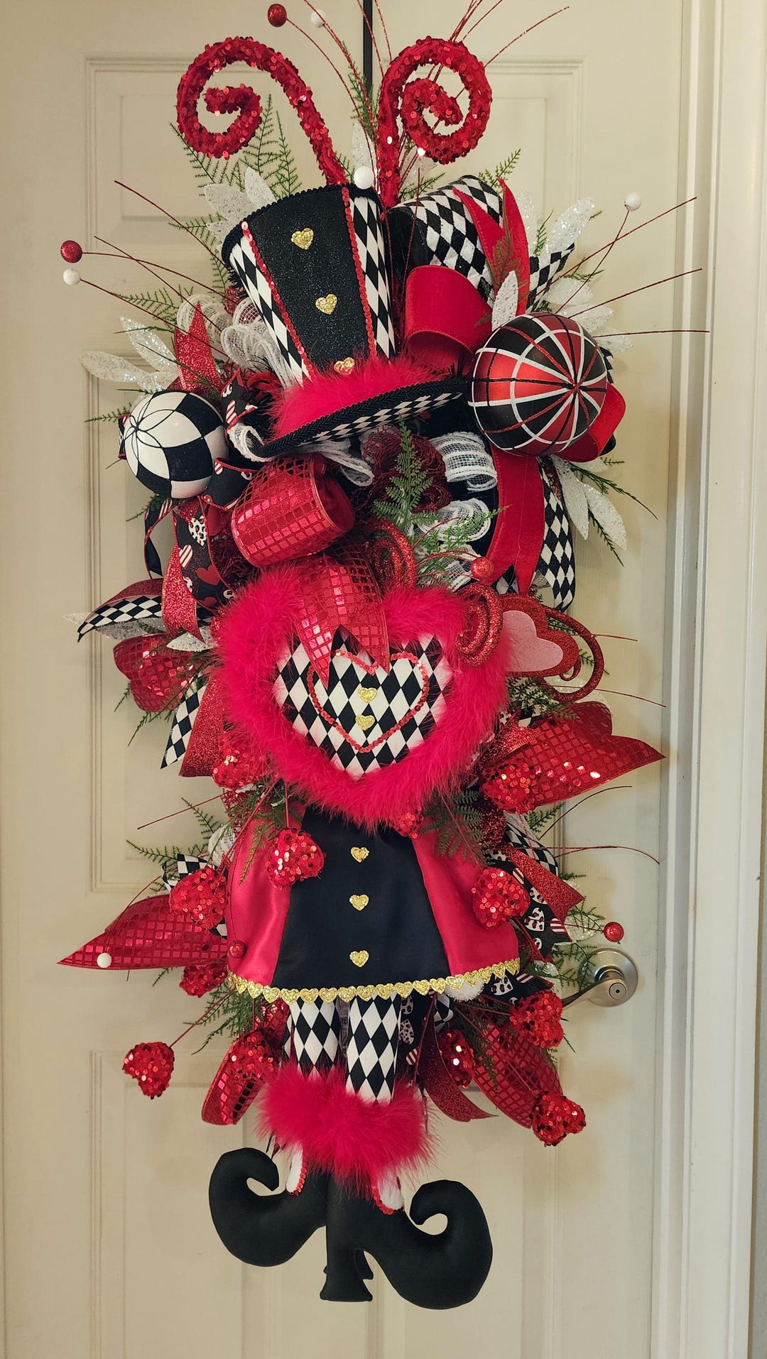 Valentines Queen of Hearts Teardrop Swag Red Madhatter Door Swag Red ...