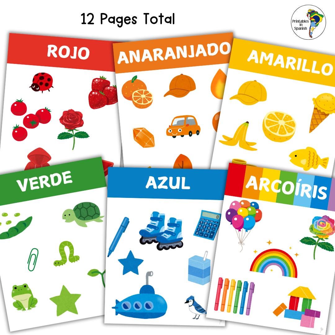 12 Spanish Colors Posters | English Spanish Printable | Watercolor ...