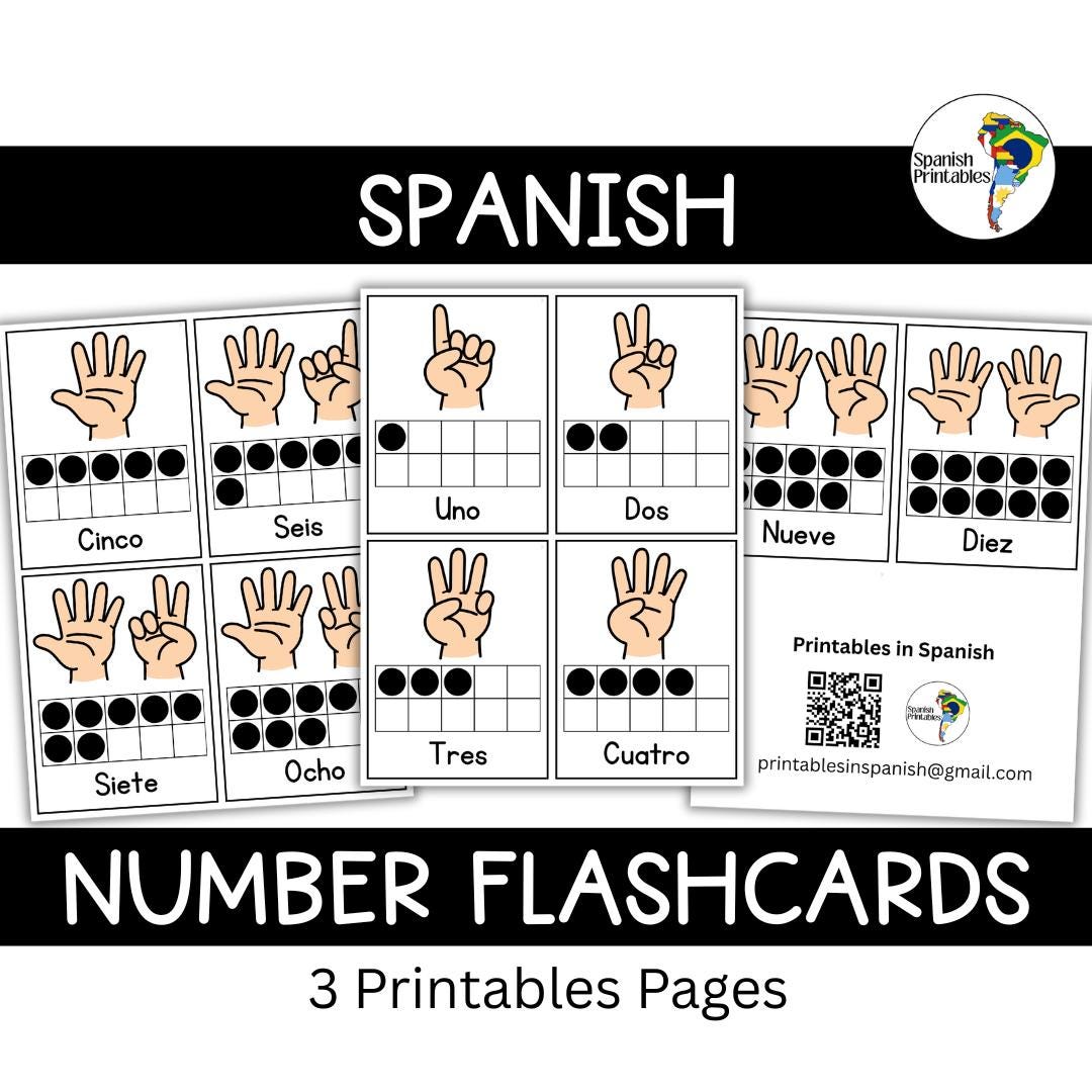 10 Spanish Numbers Flashcards | English Spanish Printable | Watercolor ...