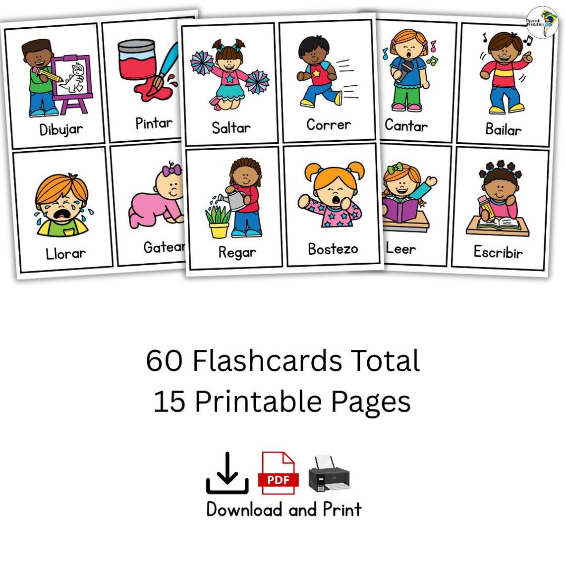 60 Spanish Verbs Flashcards | En Espanol | Language Flashcards ...