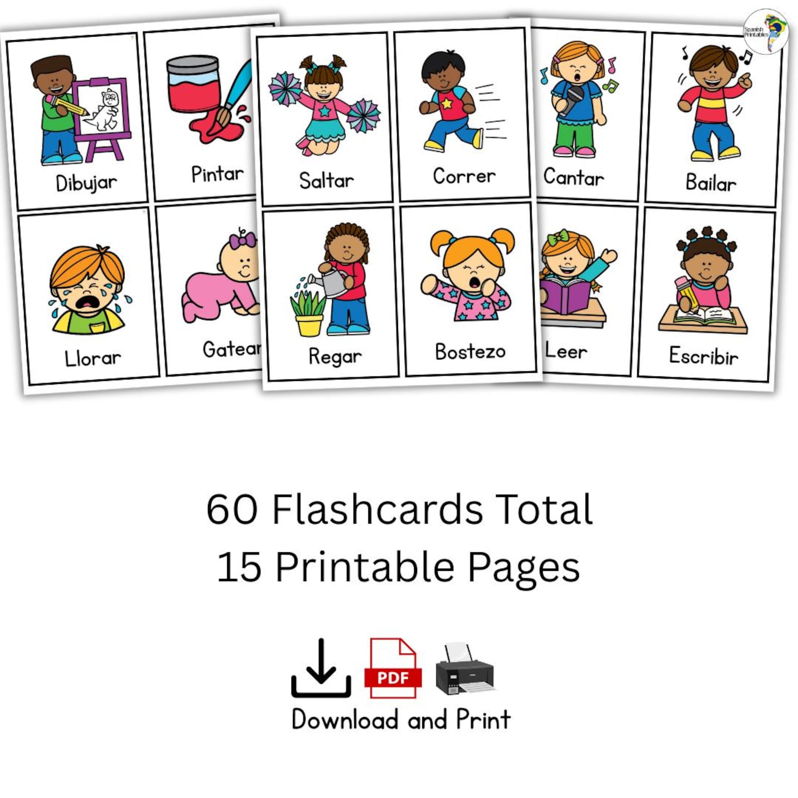 60 Spanish Verbs Flashcards | En Espanol | Language Flashcards ...