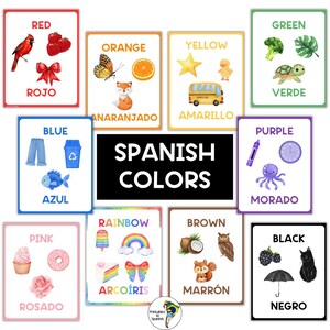 12 Spanish Colors Posters | English Spanish Printable | Watercolor ...
