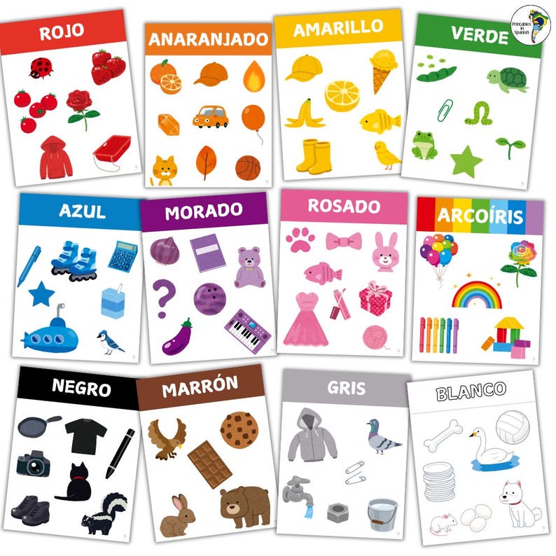 12 Spanish Colors Posters | English Spanish Printable | Watercolor ...