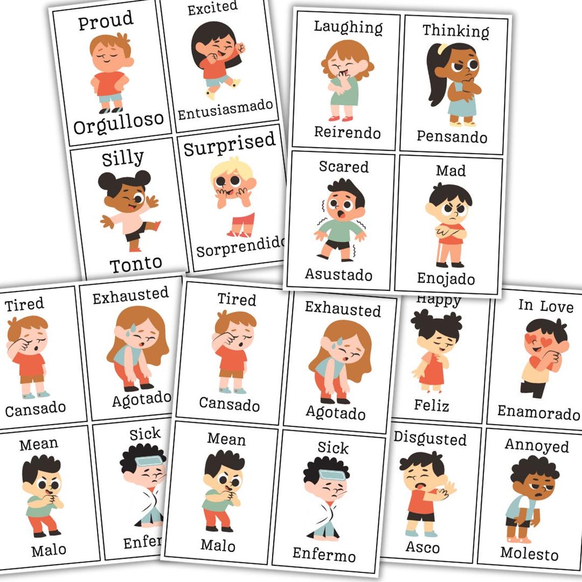 20 Spanish Feelings Flashcards | English Spanish Printable | Flashcards ...