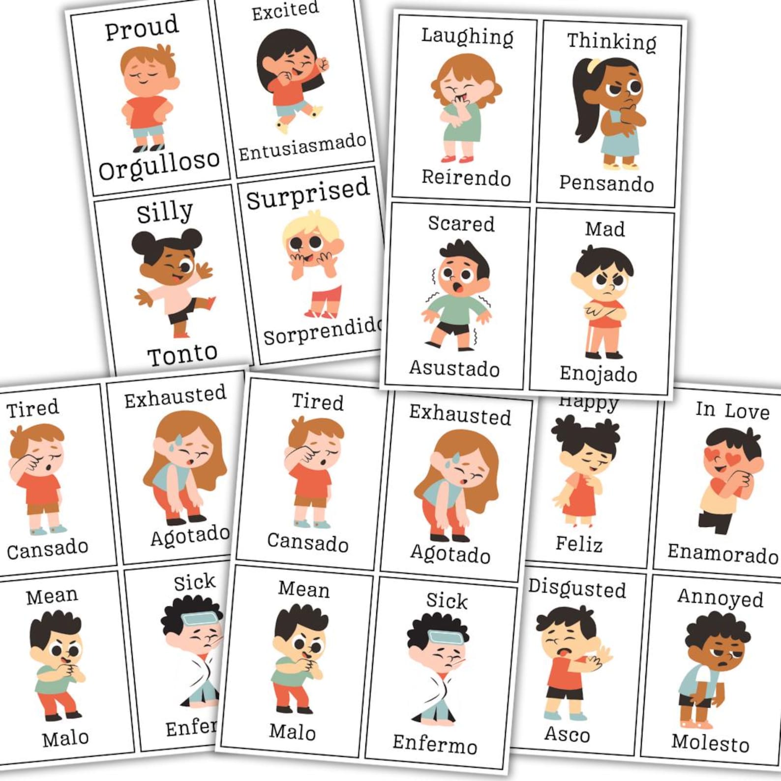 20 Spanish Feelings Flashcards | English Spanish Printable | Flashcards ...