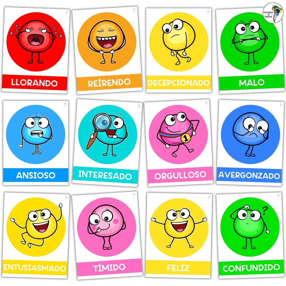 27 Spanish Emotions Posters | English Spanish Printable | Feelings ...