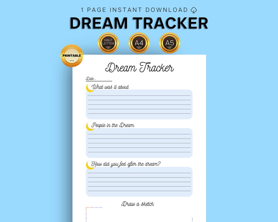 Dream Tracker Printable, A4a5half Letter Size, Printable Planner Page ...