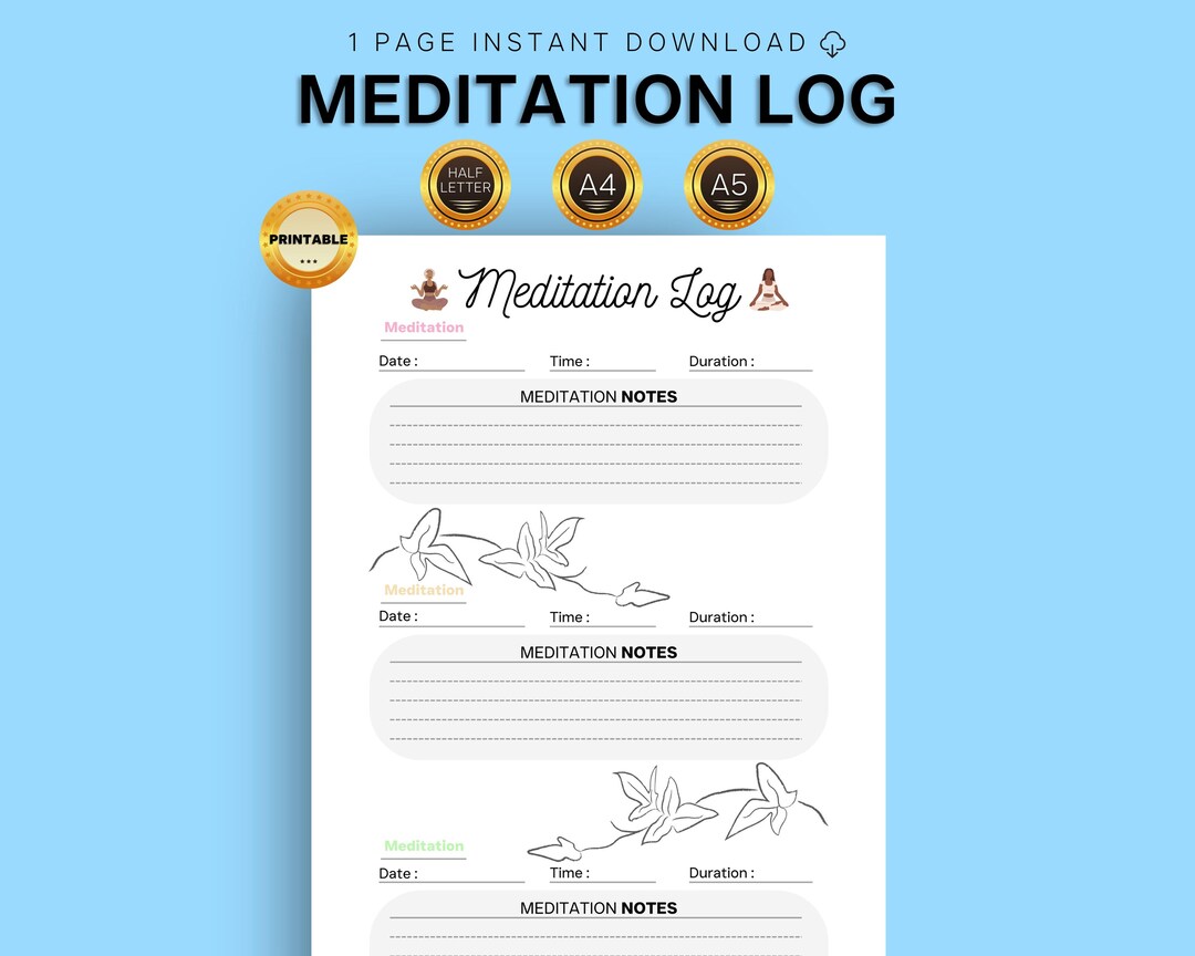 Meditation Tracker Printable, A4a5half Letter Size, Yoga Tracker, Daily ...
