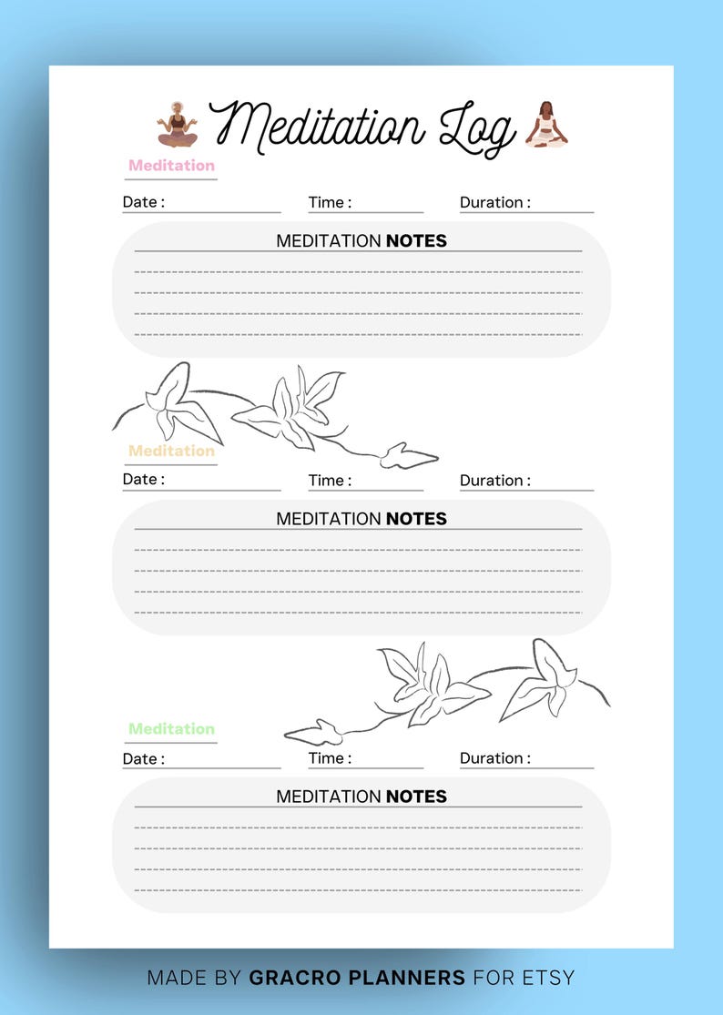 Meditation Tracker Printable, A4a5half Letter Size, Yoga Tracker, Daily ...