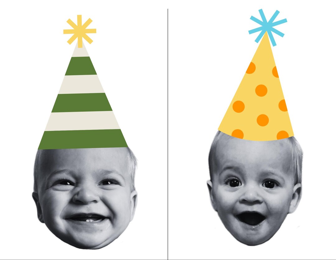 Personalized Birthday Face Banner With Party Hats (digital File) - Etsy