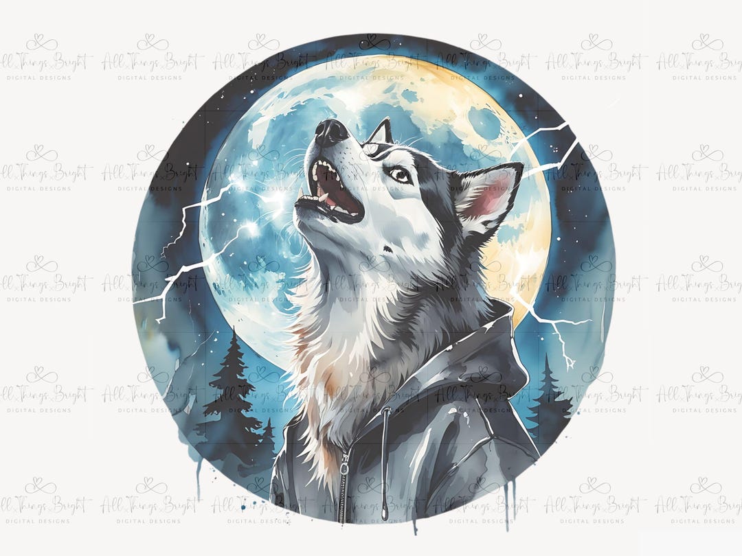 Werewolf Husky Halloween PNG Gray Dog Sublimation Design Watercolor Pet ...