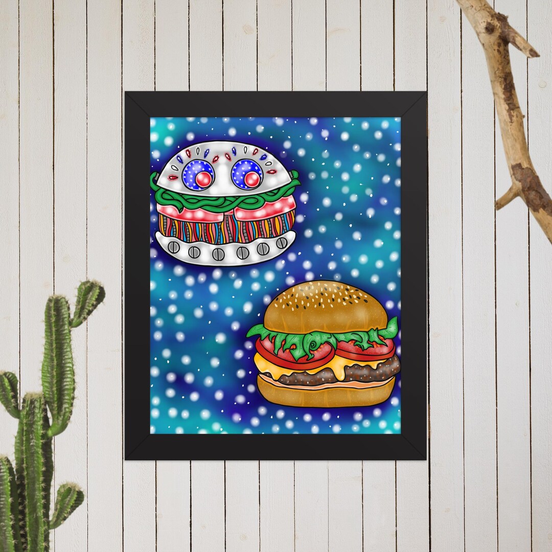 Cyborg Hamburger Digital Download 8X10 Funny Robot Burger Art Print ...