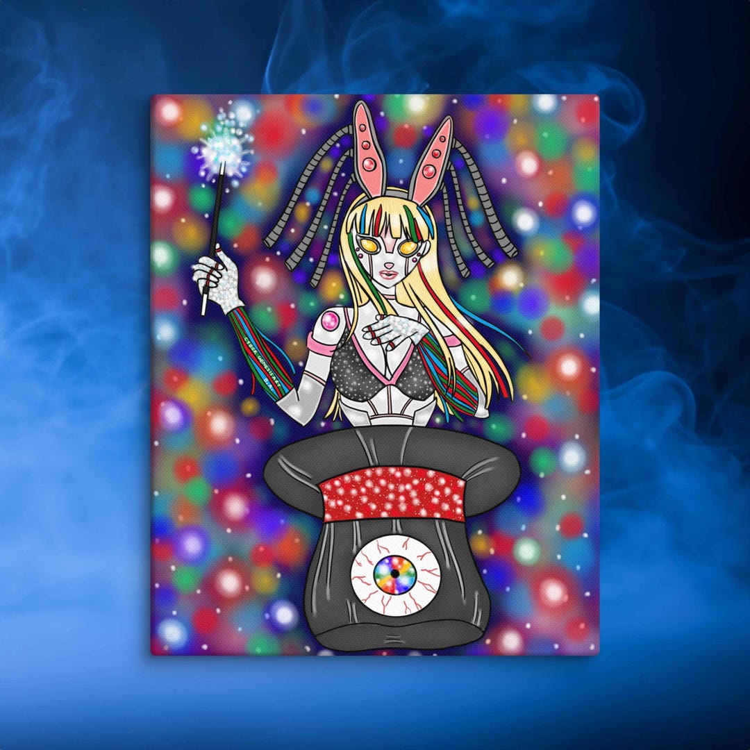 Cyborg Rabbit Magician Art Hand-drawn Cosmic Rainbow Space Digital ...