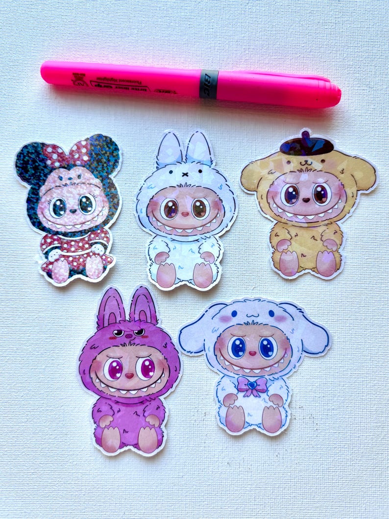 Labubu Holographic Stickers !! Set of 5 - Etsy