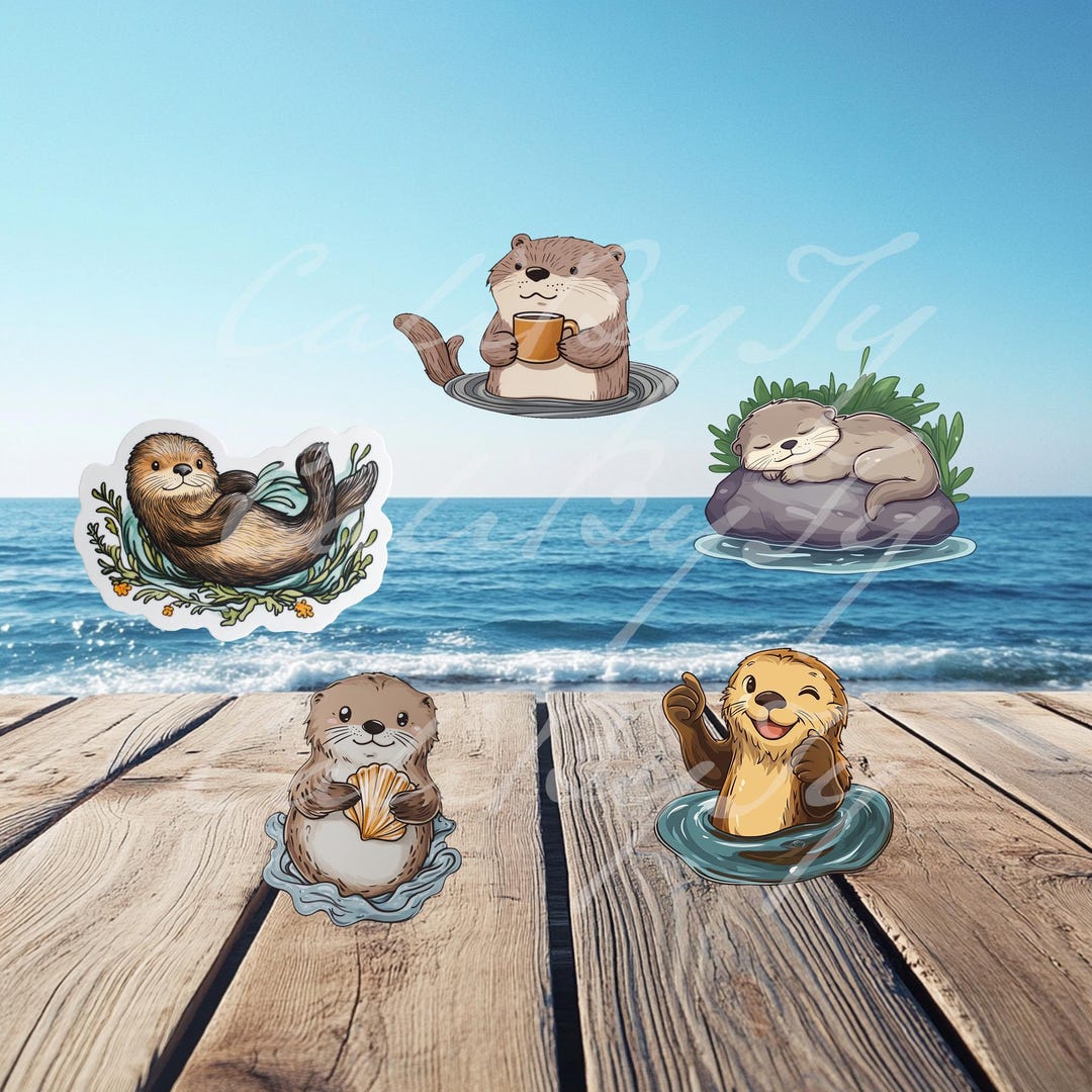 Adorable Sea Otter Sticker Pack PNG Download - Sea Otter PNG | Sea ...