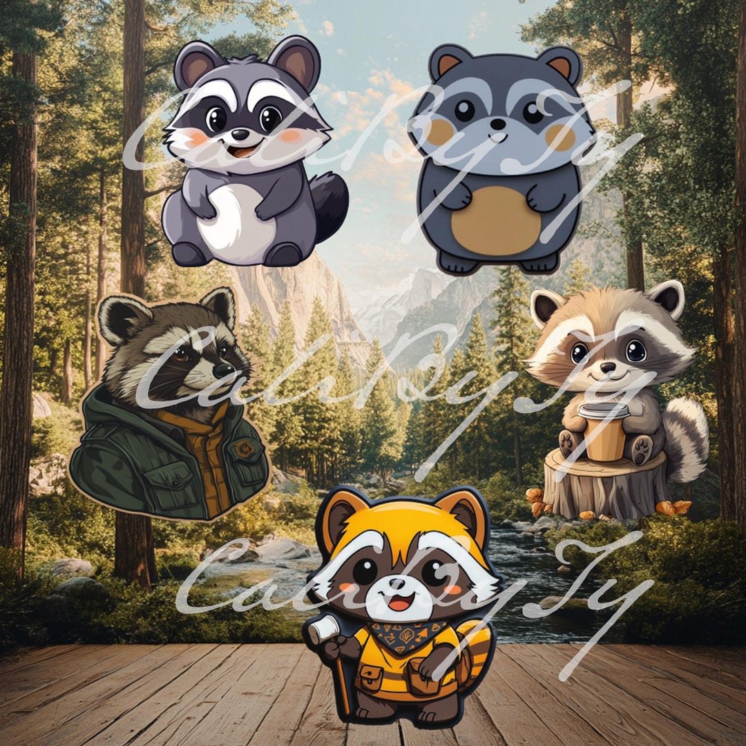 Cute Racoon Stickers PNG Bundle - Adorable Racoon PNG Stickers for ...