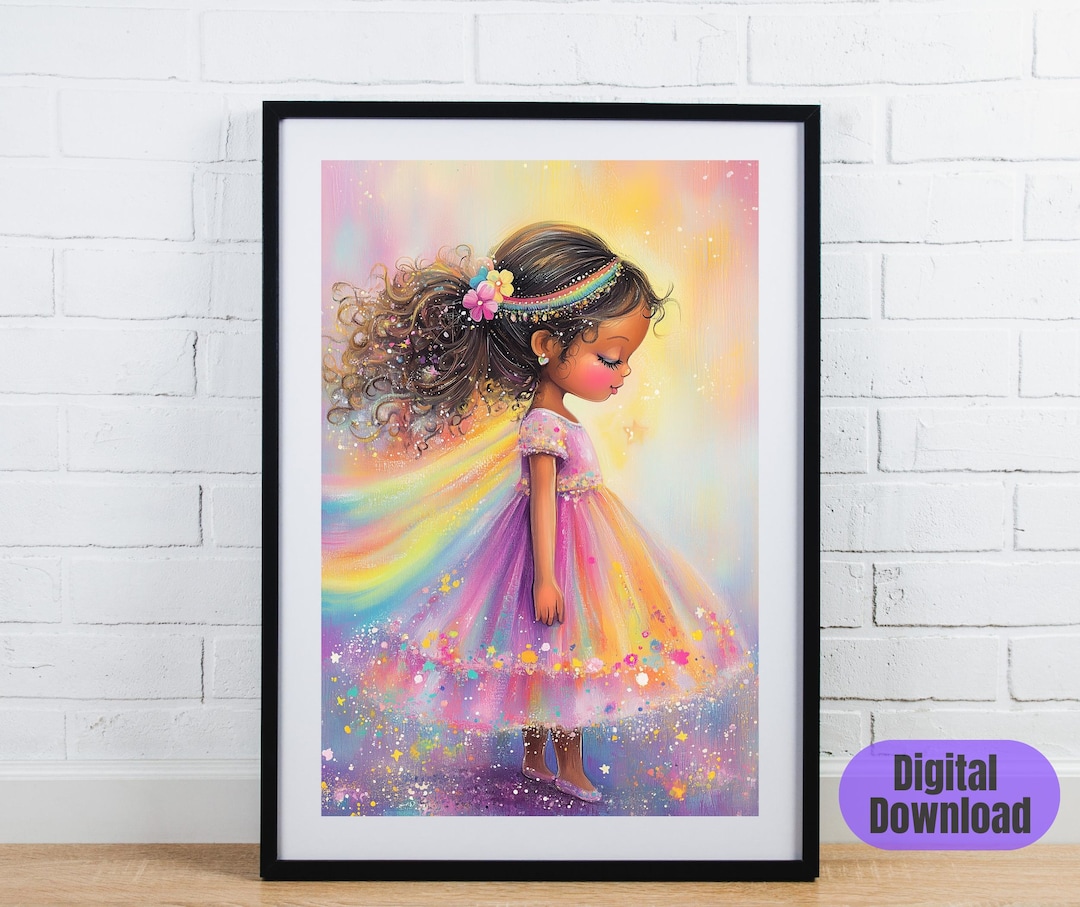 Rainbow Princess Girl Art: Sparkle Dress, Nursery Decor (digital ...