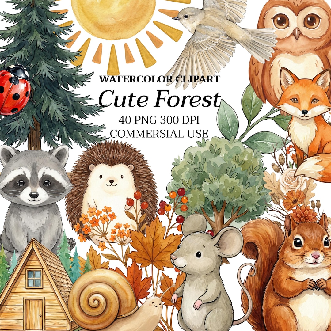 40 Cute Forest Animals Clipart, Forest Animals Png, Watercolor Forest ...