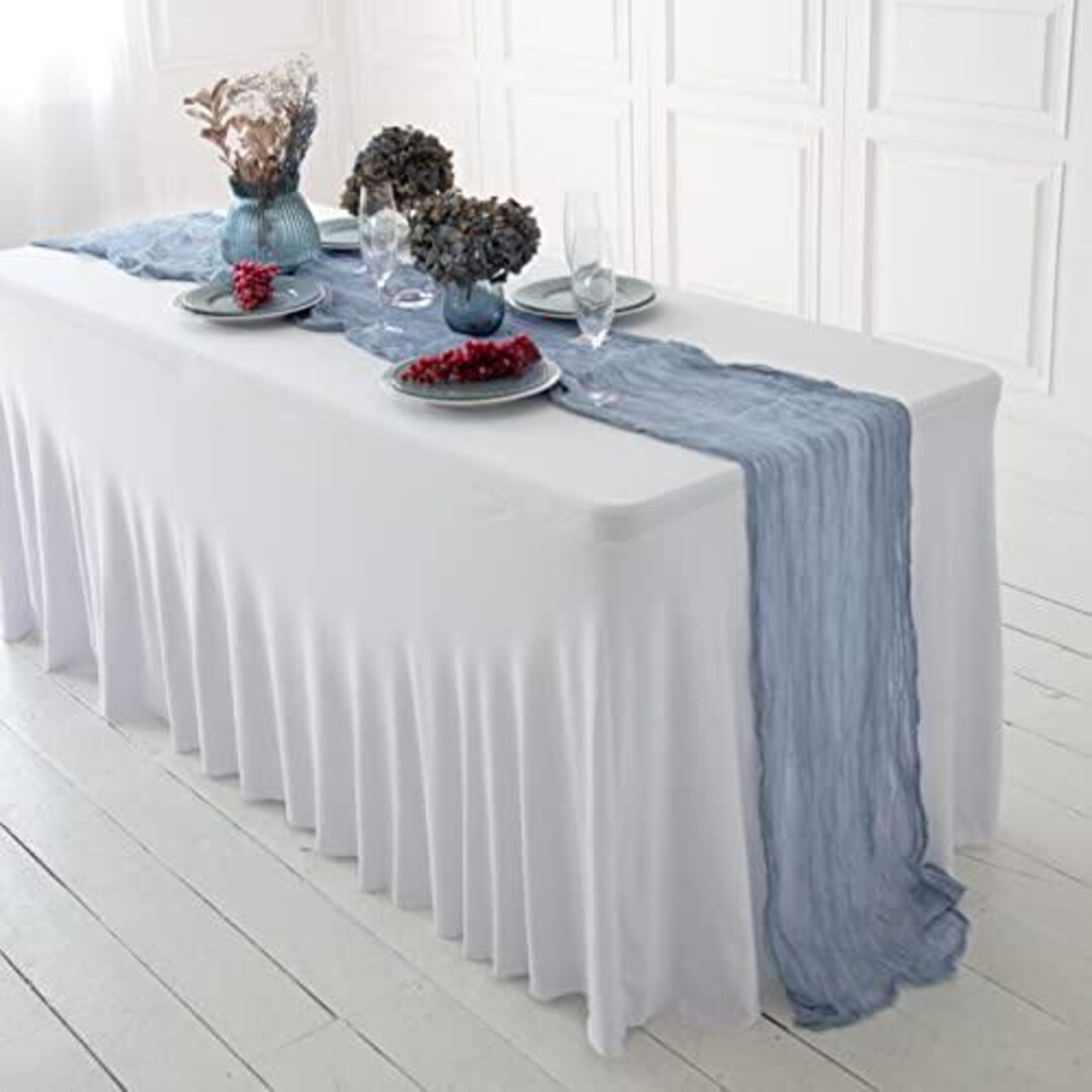 Dusty Blue Table Runner Set of 2. 142 in Long, 12 Ft Blue Gauze Table ...