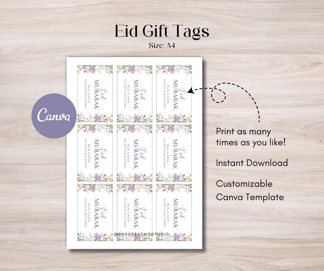 Custom Eid Gift Tags, Printable Gift Tag, Personalized Eid Mubarak Tags ...