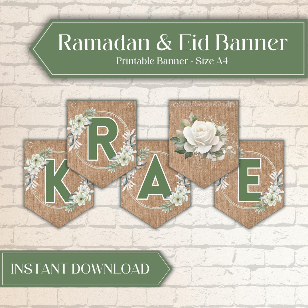 Happy Ramadan Banner, Eid Mubarak Banner Printable Decor, Bunting ...