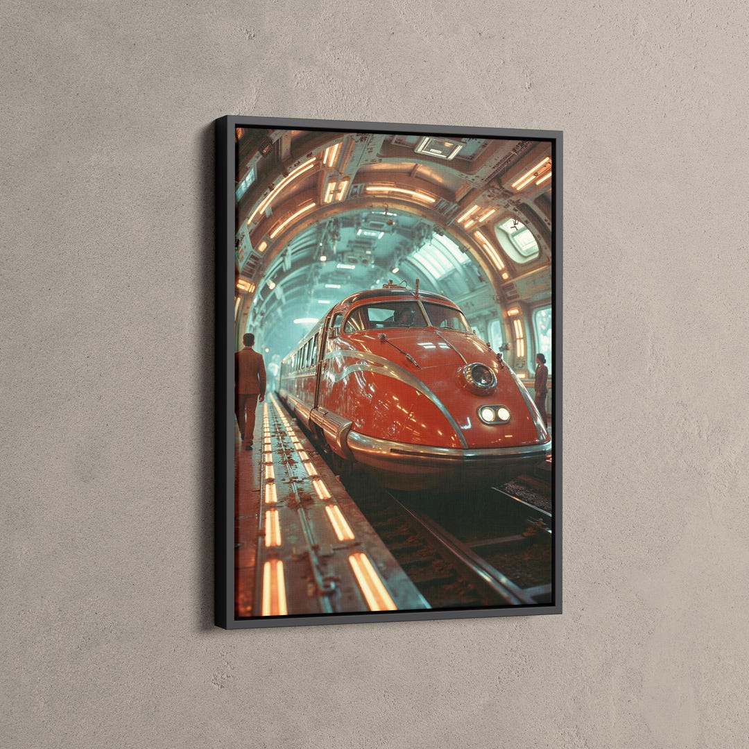 Retro Futuristic Train Art - Vintage Sci-fi Wall Print, Retro-futurism ...