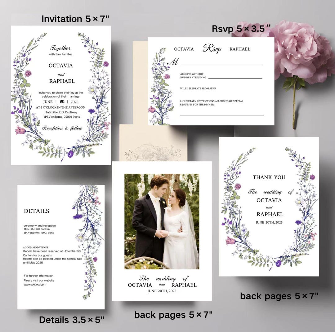 Wildflower Wedding Invitation Template Suite Canva Edit Floral Wedding ...