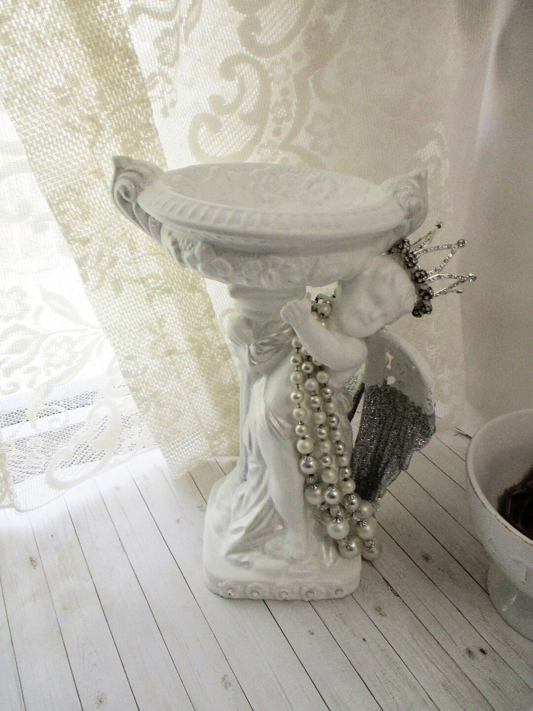 French Country Decorated Urn Statue Angel Crown Vintage French ...