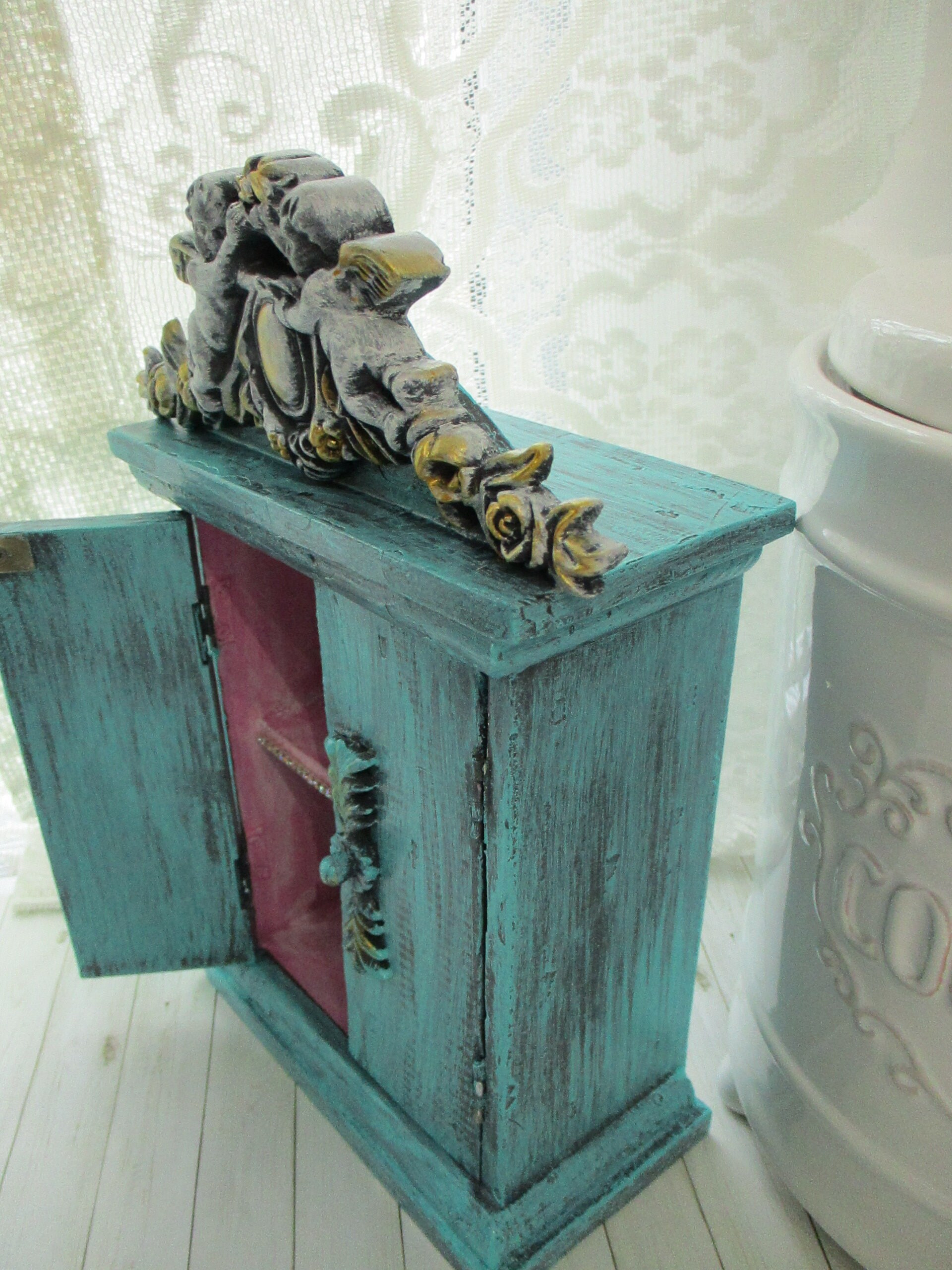 French Country Chest With Gold Rose & Angel Accents Rhinestone Ornate ...