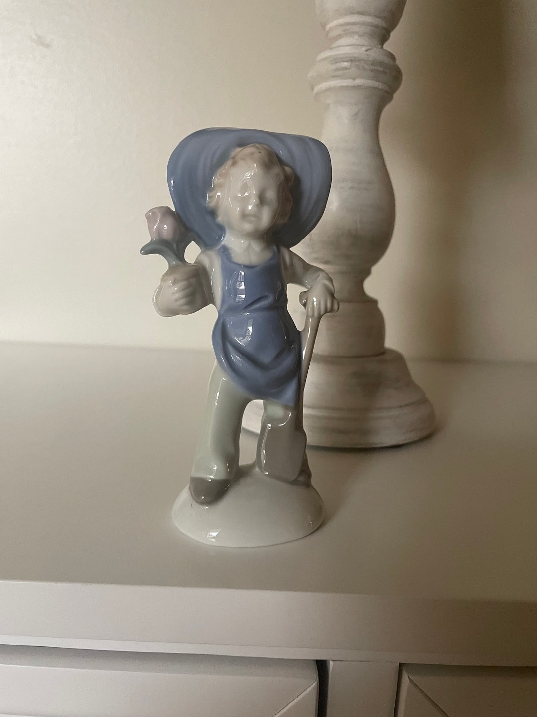 Vintage German Porcelain Figure Crown GDR Boy Gardener Signed Flower - Etsy