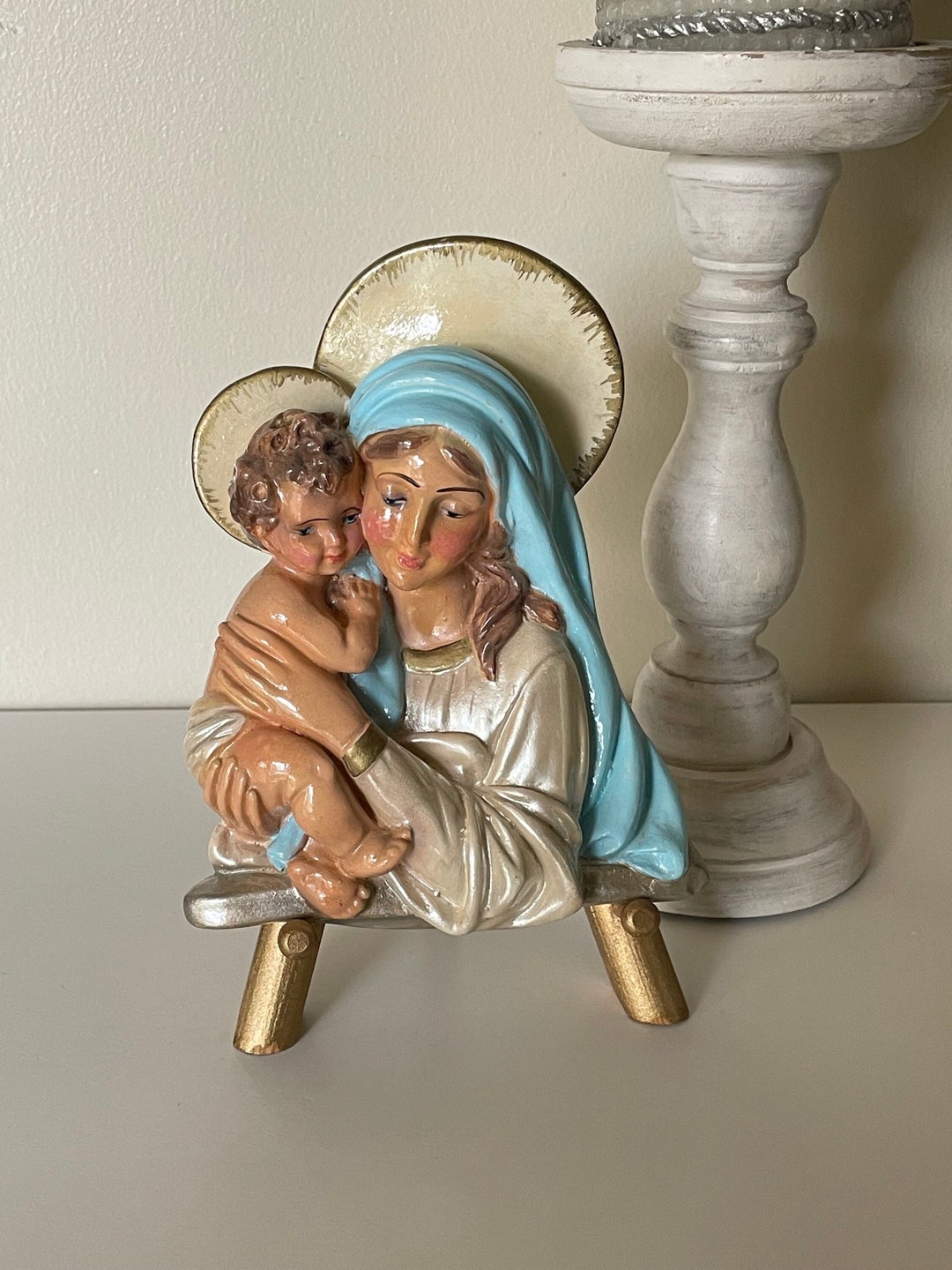 OAK Plaque Madonna & Child Jesus Vintage Religious Mary Decor Shabby ...