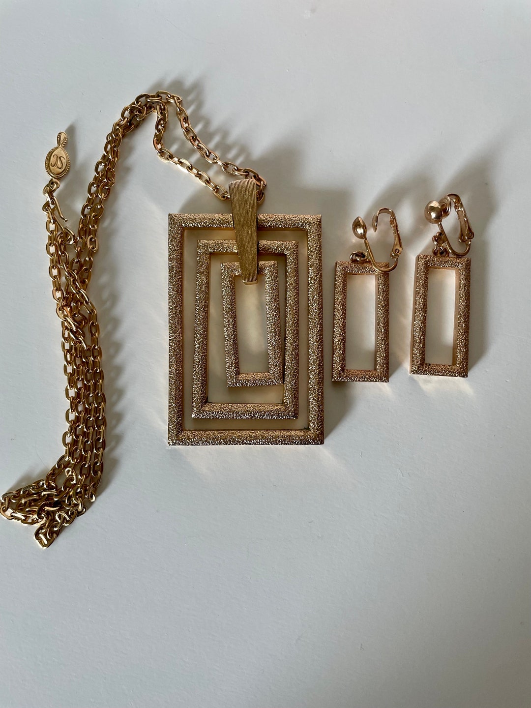 Vintage Sarah Coventry Demi Set - Goldtone Rectangular Necklace and ...