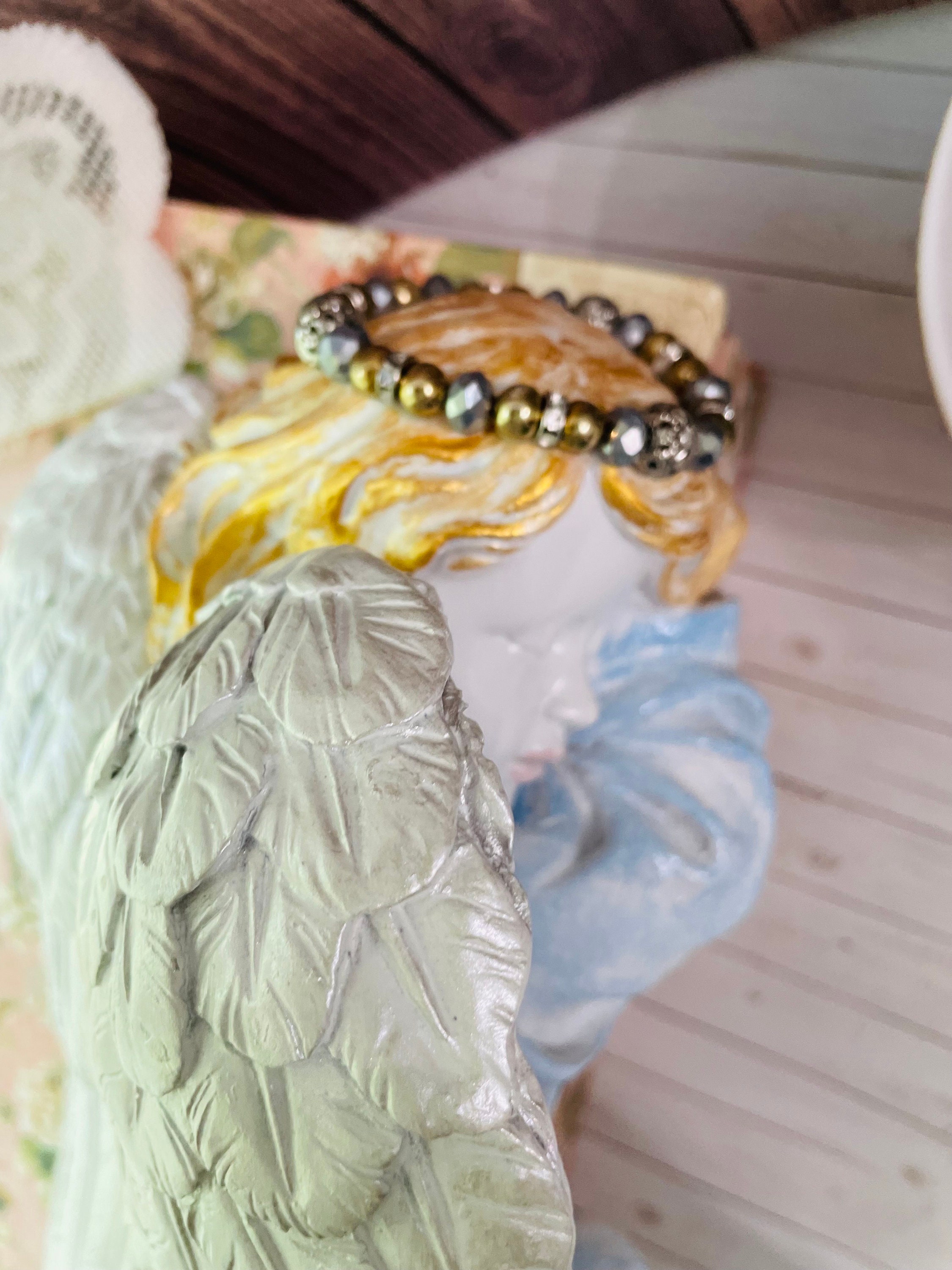 French Country Decorated Statue Sleepy Angel Shelf Sitter Crown Vintage ...