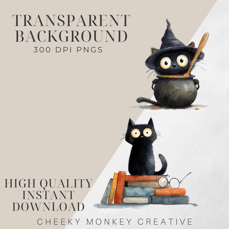 Black Cats Halloween Watercolour Clipart PNG (digital Download) - Etsy
