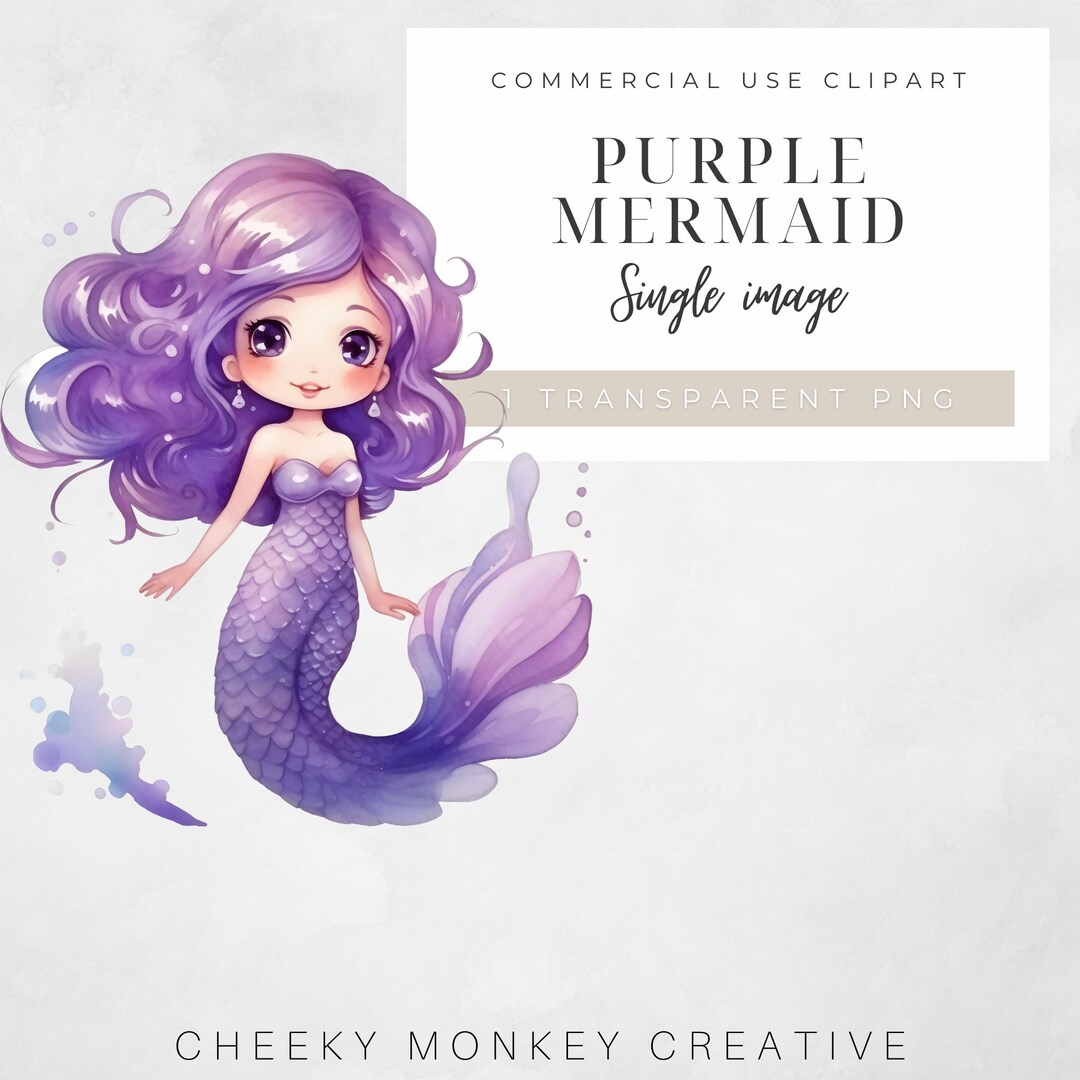 Mermaid Clipart, Commercial License, Watercolor Purple Mermaid Png ...