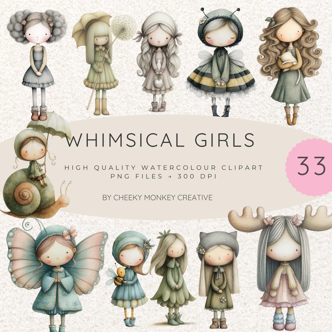 Whimsical Girls Watercolour Clipart PNG (digital Download) - Etsy Australia