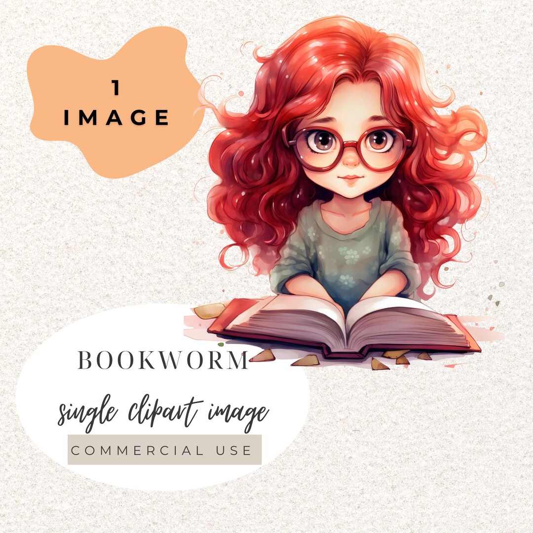 Bookworm Lady Reading Clipart L Commercial Use L Watercolour Book PNG L ...