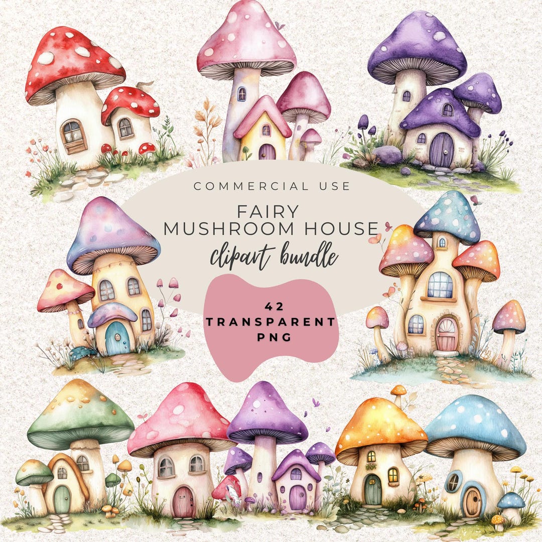 Magical Fairy Mushroom House Watercolour Clipart PNG (digital Download ...
