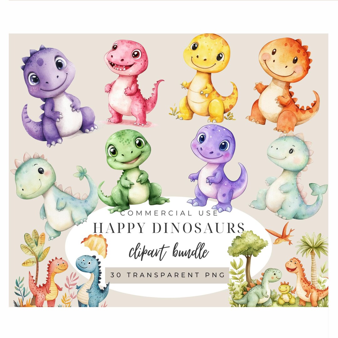 Happy Dinosaur Clipart L Watercolour Dinosaur PNG L Cute Dino L Boys ...