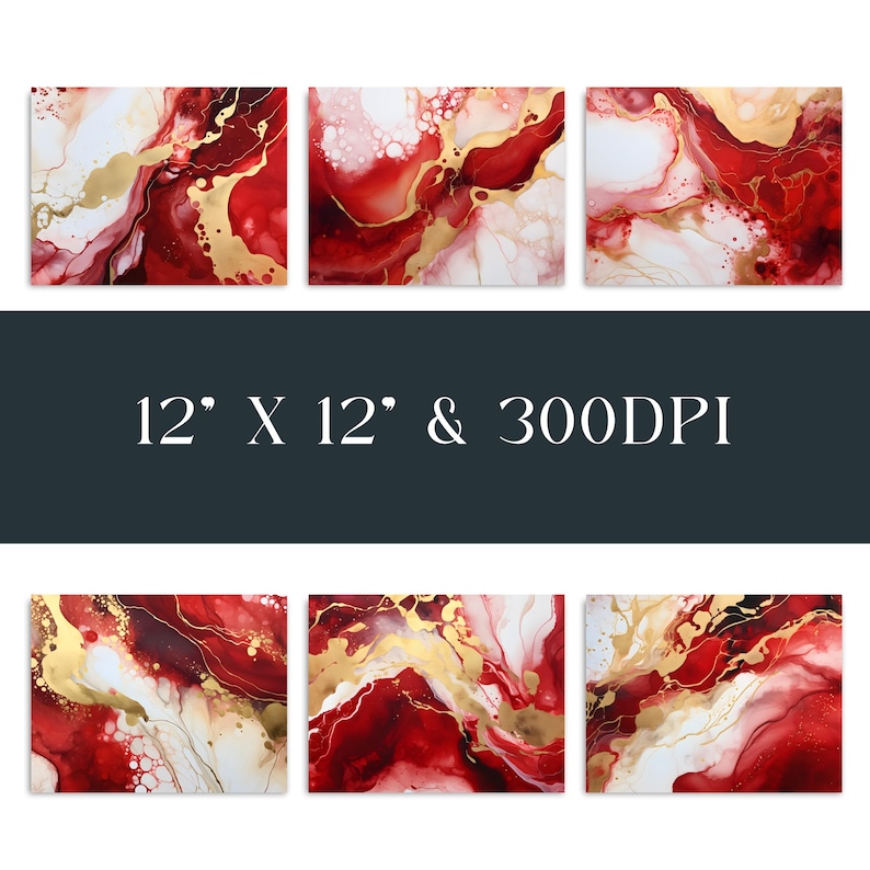 Ruby Red Gold Alcohol Ink Watercolor Illustration (digital Download 12 ...