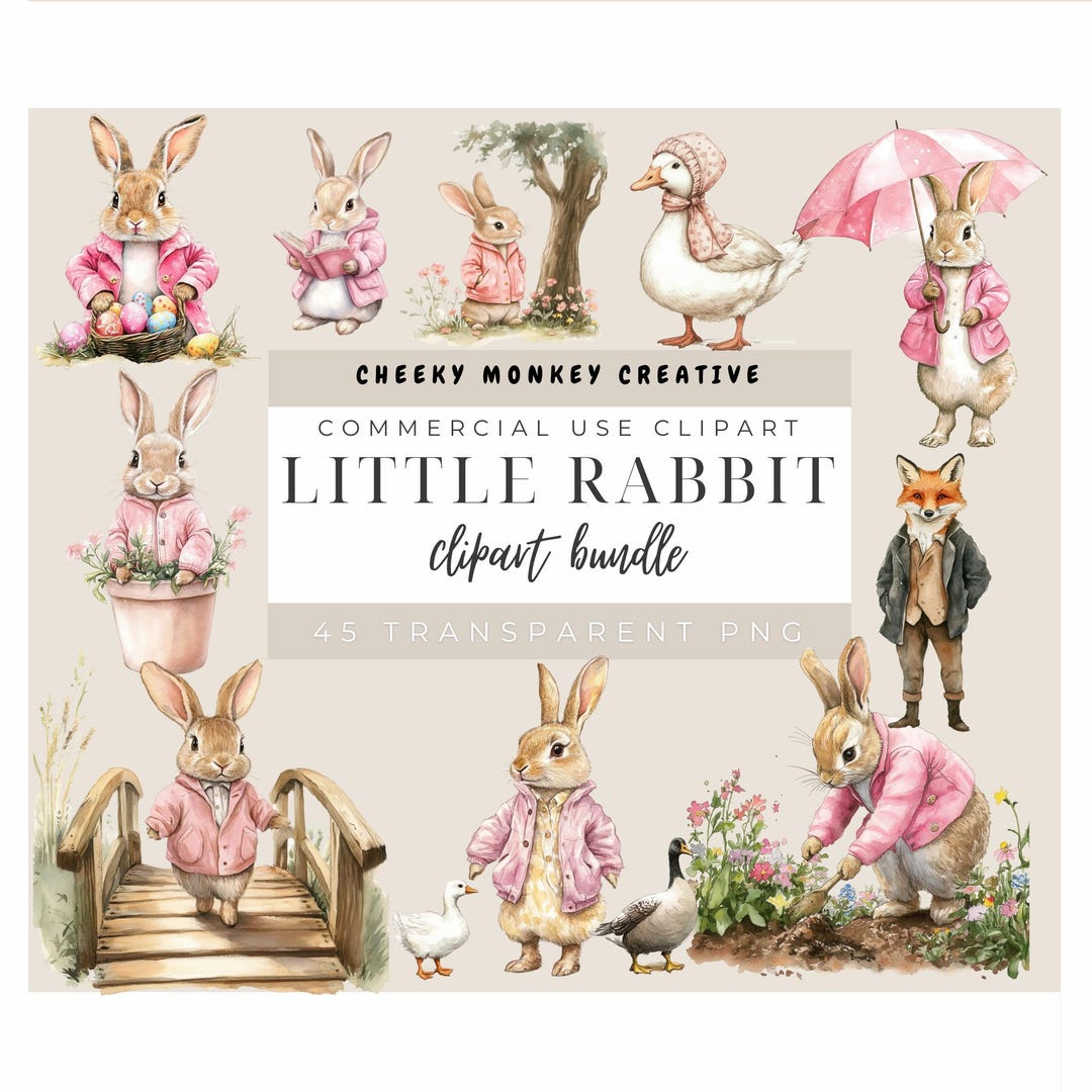Peter Rabbit Girl Clipart L Watercolour Rabbit PNG L Baby Shower Design ...