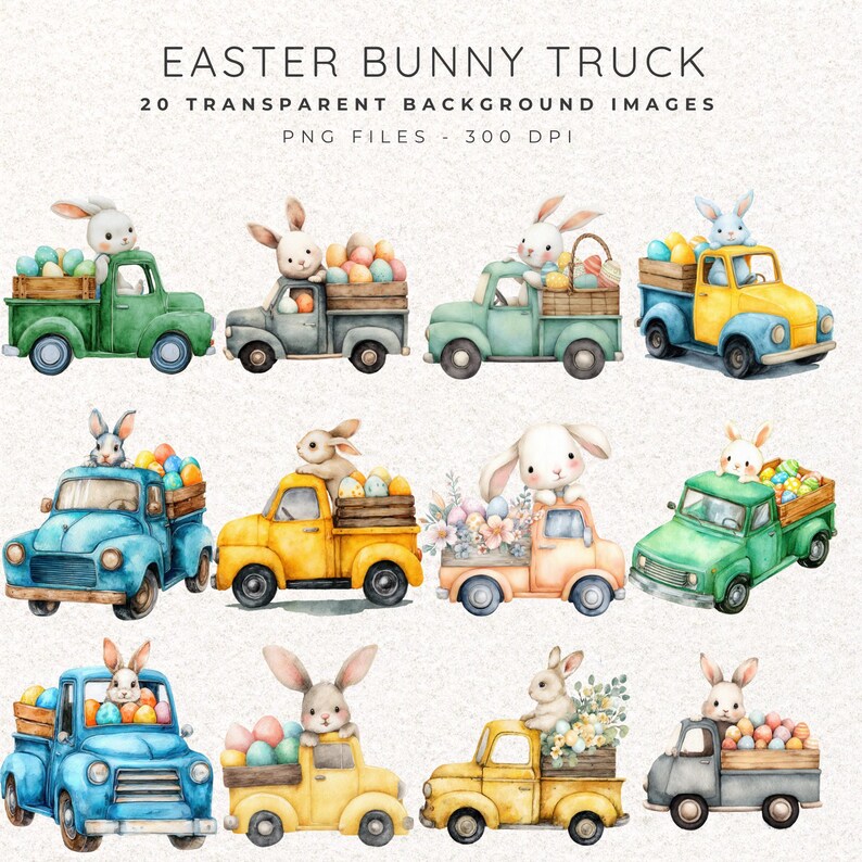 Easter Bunny Truck Digital Clipart, Cute Bunnies, Digital Download ...