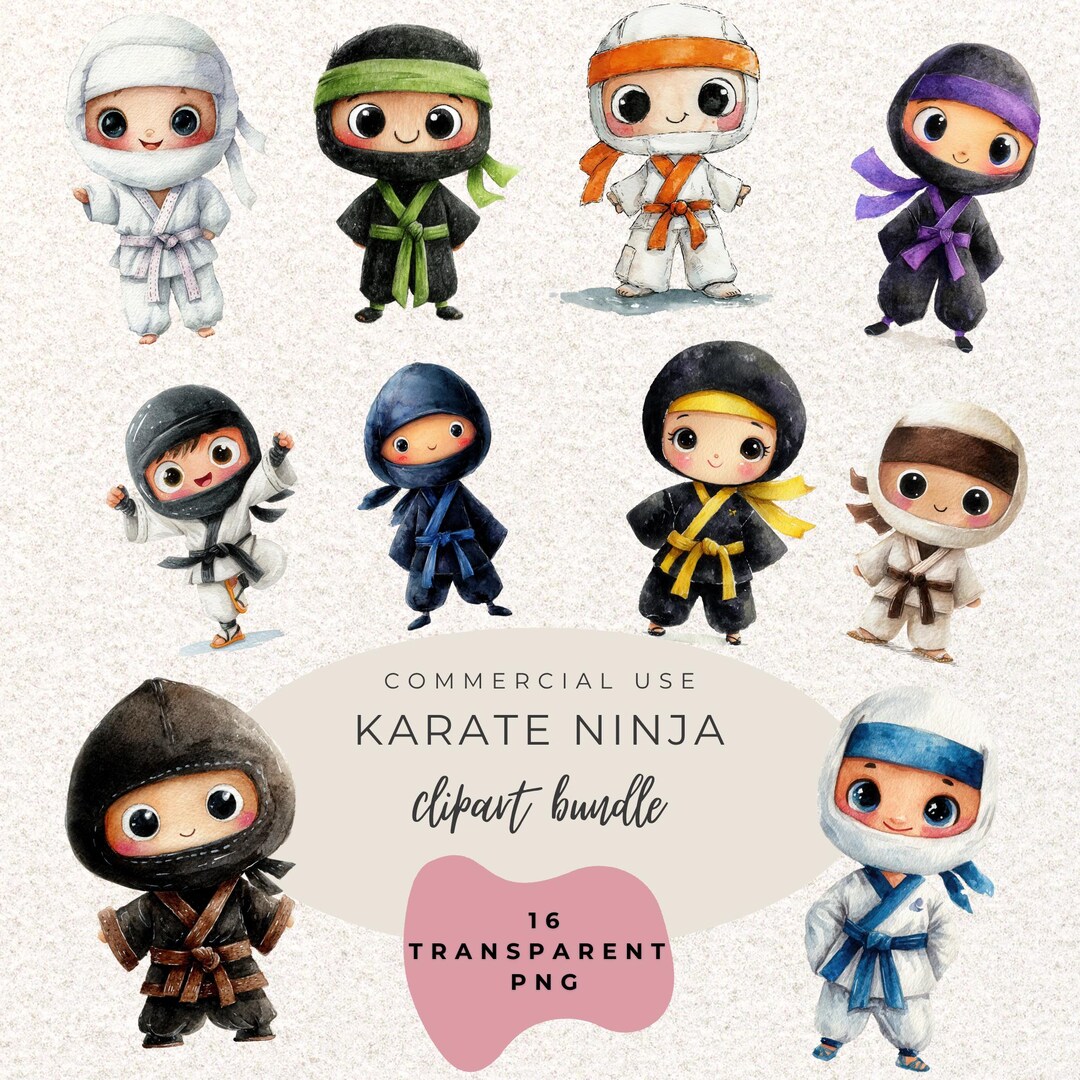 Karate Ninja Watercolour Clipart PNG (digital Download) - Etsy Australia