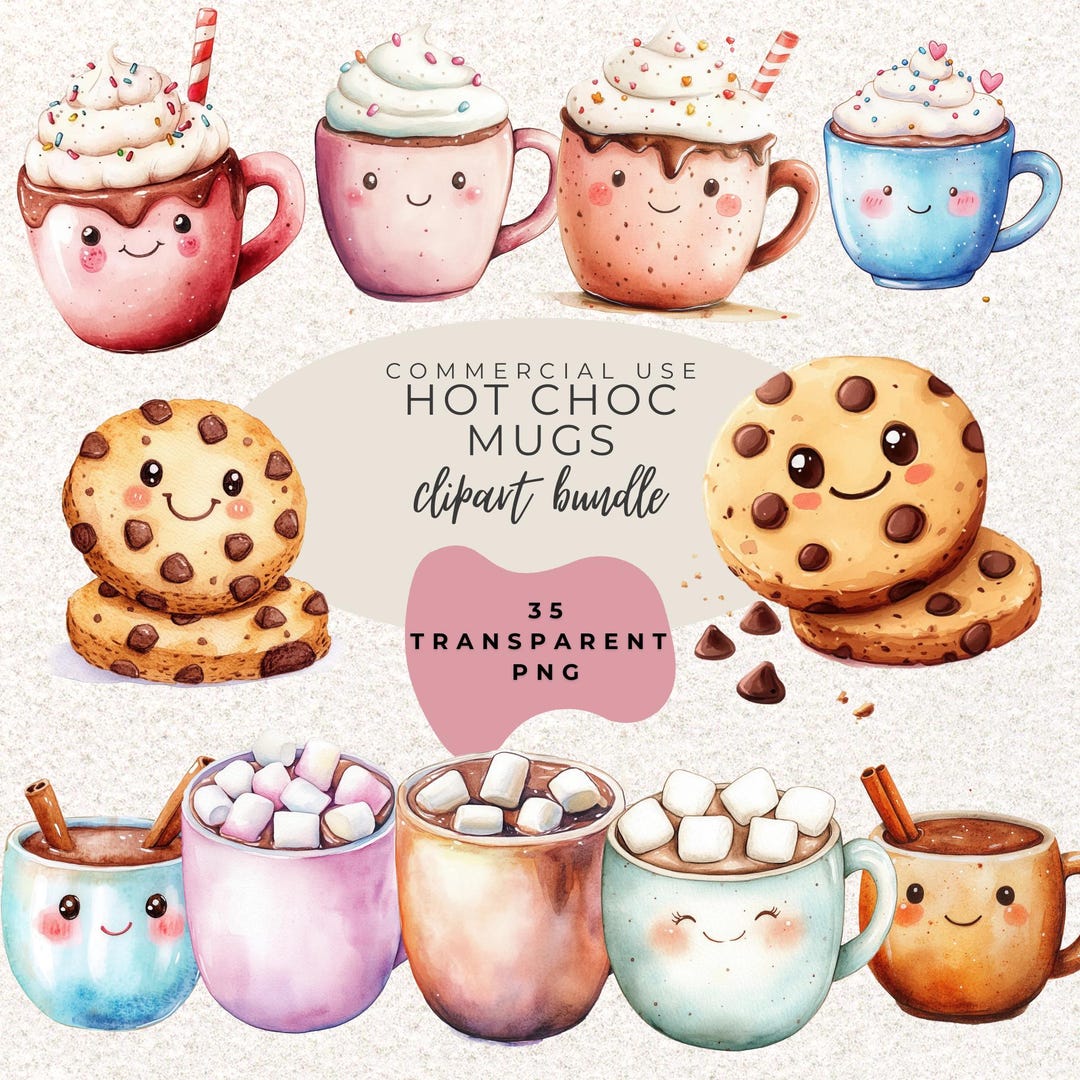 Hot Chocolate Winter Drinks Watercolour Clipart PNG (digital Download ...