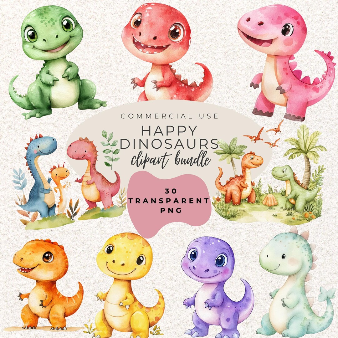 Happy Dinosaur Watercolour Clipart PNG (digital Download) - Etsy