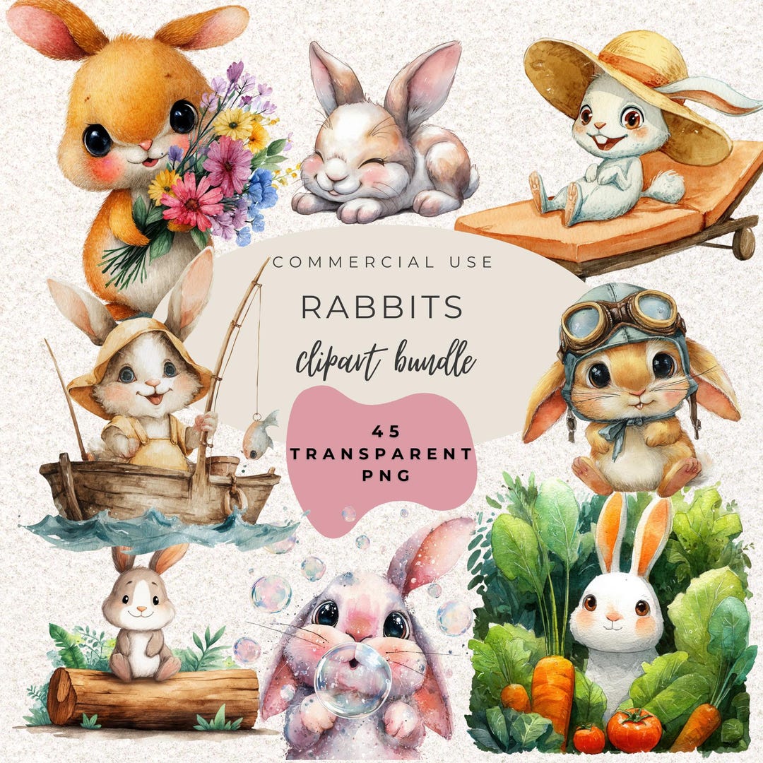 Rabbit Watercolour Clipart PNG (digital Download) - Etsy