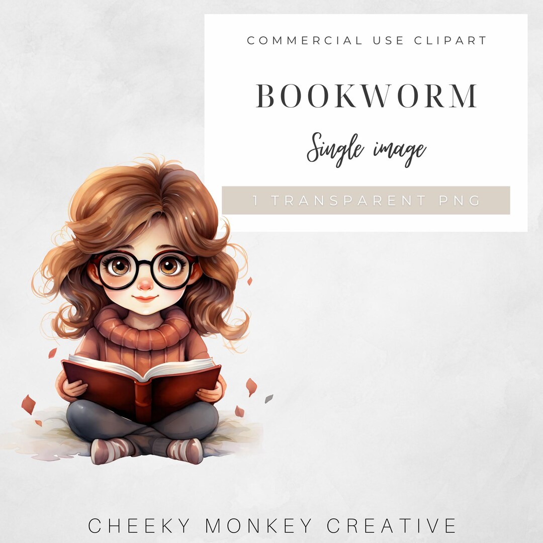 Bookworm Lady Reading Clipart, Commercial License, Watercolor Book ...