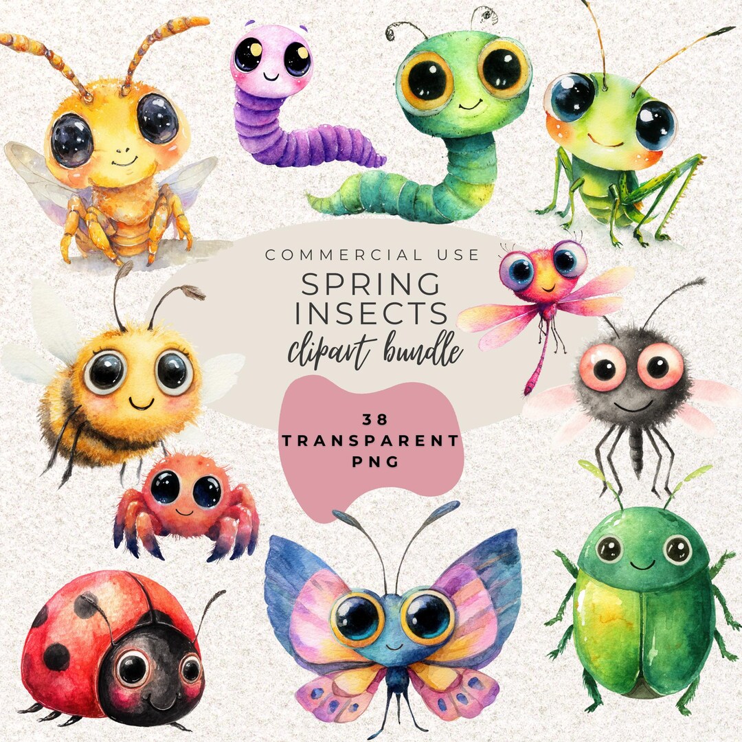 Spring Insects Watercolour Clipart PNG (digital Download) - Etsy